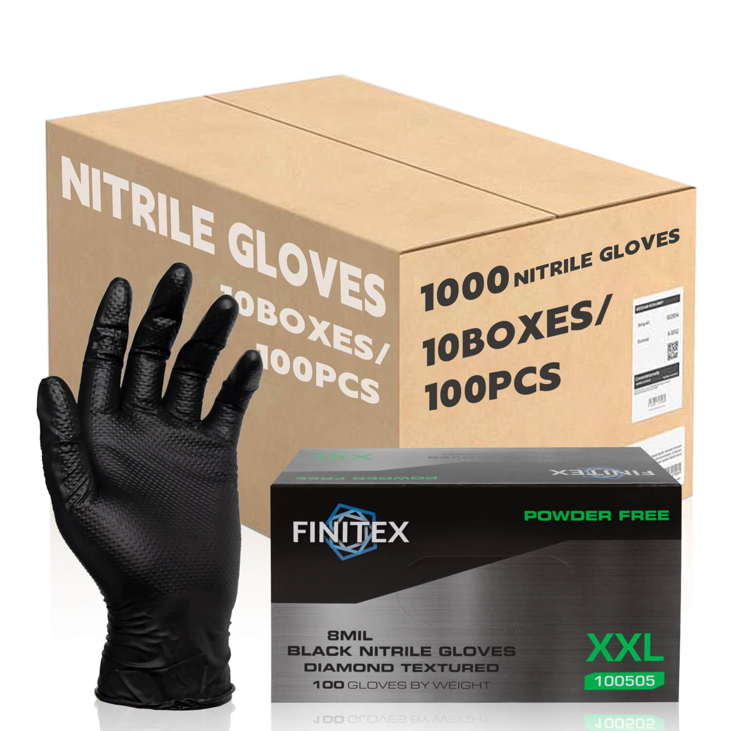 FINITEX Heavy Duty Black Nitrile Gloves 8 Mil - Industrial Grade ...