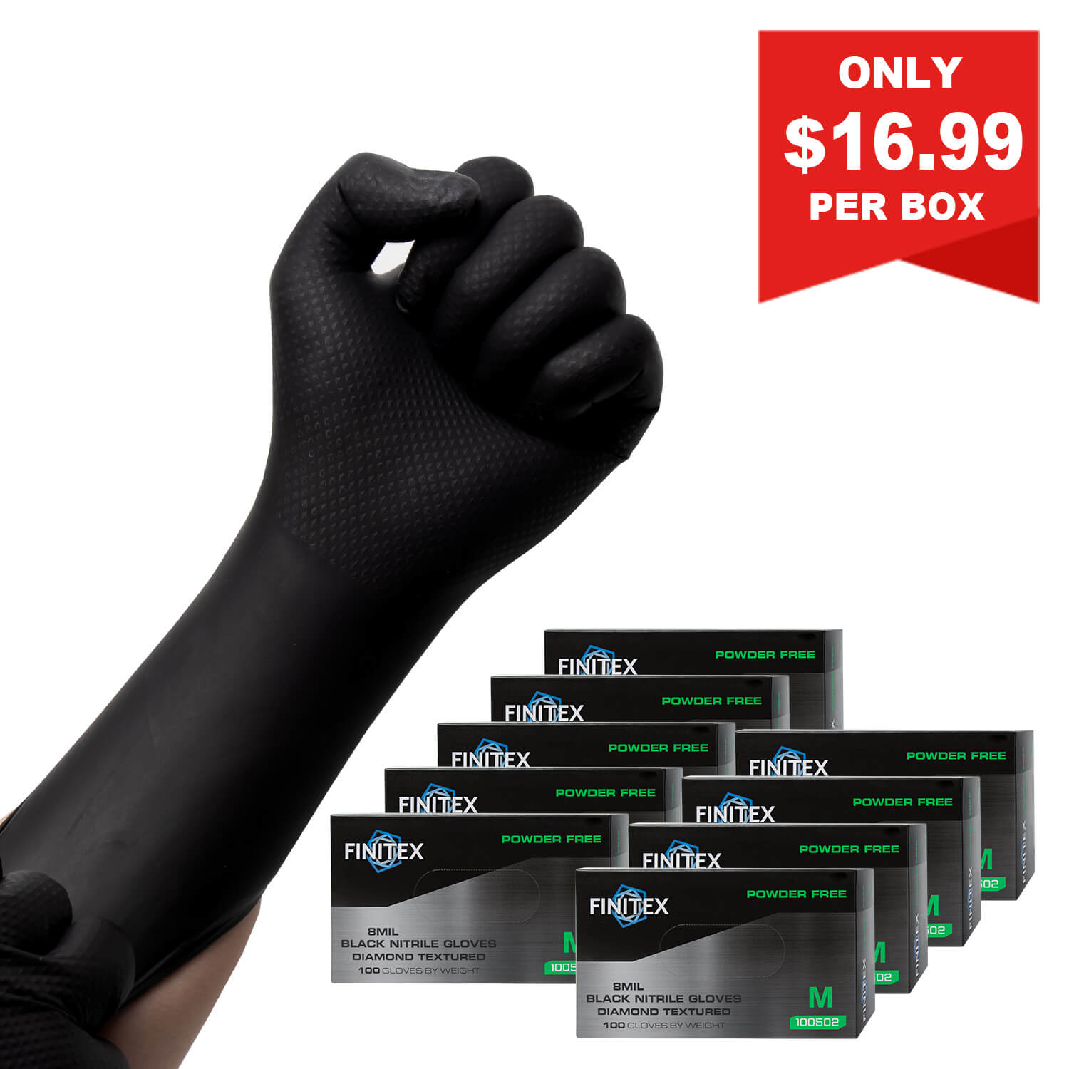 FINITEX 8 Mil Heavy Duty Black Nitrile Gloves - Industrial Grade ...