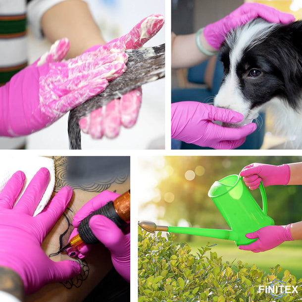 FINITEX Disposable Nitrile Gloves 3mil Rose Red for Food Hair Salon Spa ...